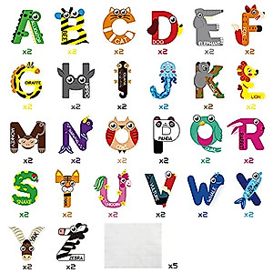 BeYumi 52Pcs Animal Alphabet Cutouts ABC Letters Learning Cards Educational Materials Home Preschool Classroom Decoration Bulletin Board Displays Wall Decals Stickers for Toddler Kids