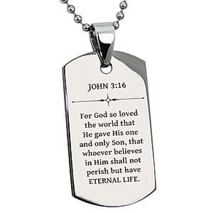 Tioneer Stainless Steel Eternal Life John 3:16 Dog Tag Pendant Necklace