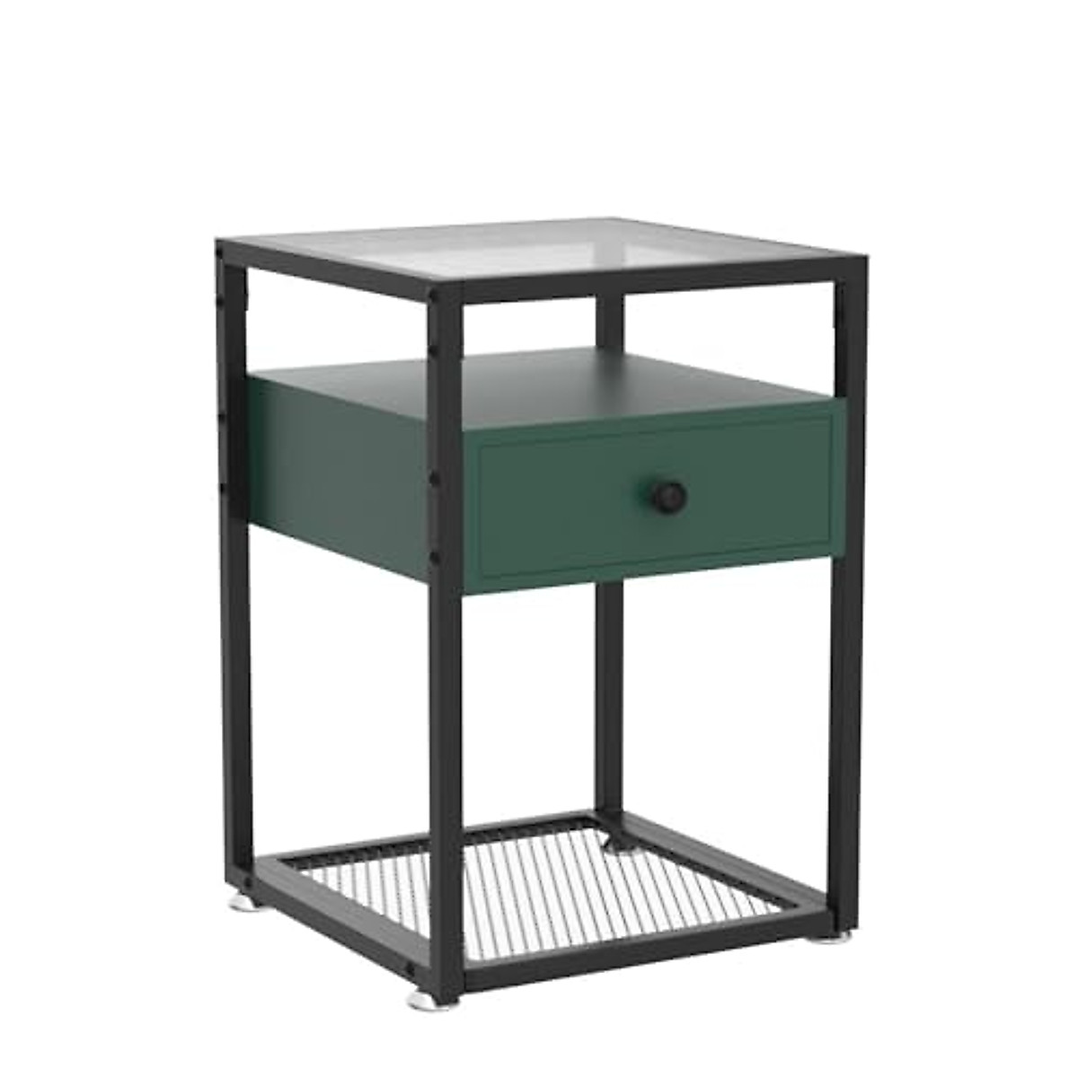 VECELO End Table, Modern Nightstand with Drawer, Night Stand Set of 2 for Bedroom Living Room,Tempered Glass, 2 Pack, Green