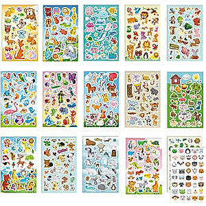 Sinceroduct Animal Stickers Assortment Set, 8 Sheets (1800+ Count), 16 Themes Collection for Kids, Children, Teacher, Parent, Grandparent, School