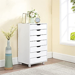 Naomi Home 7 Drawer Dresser, Tall Dressers for Bedroom, Kids Dresser with Wheels, Durable Storage Drawers, Small Dresser for Closet, Makeup Dresser with 180 lbs Capacity - White