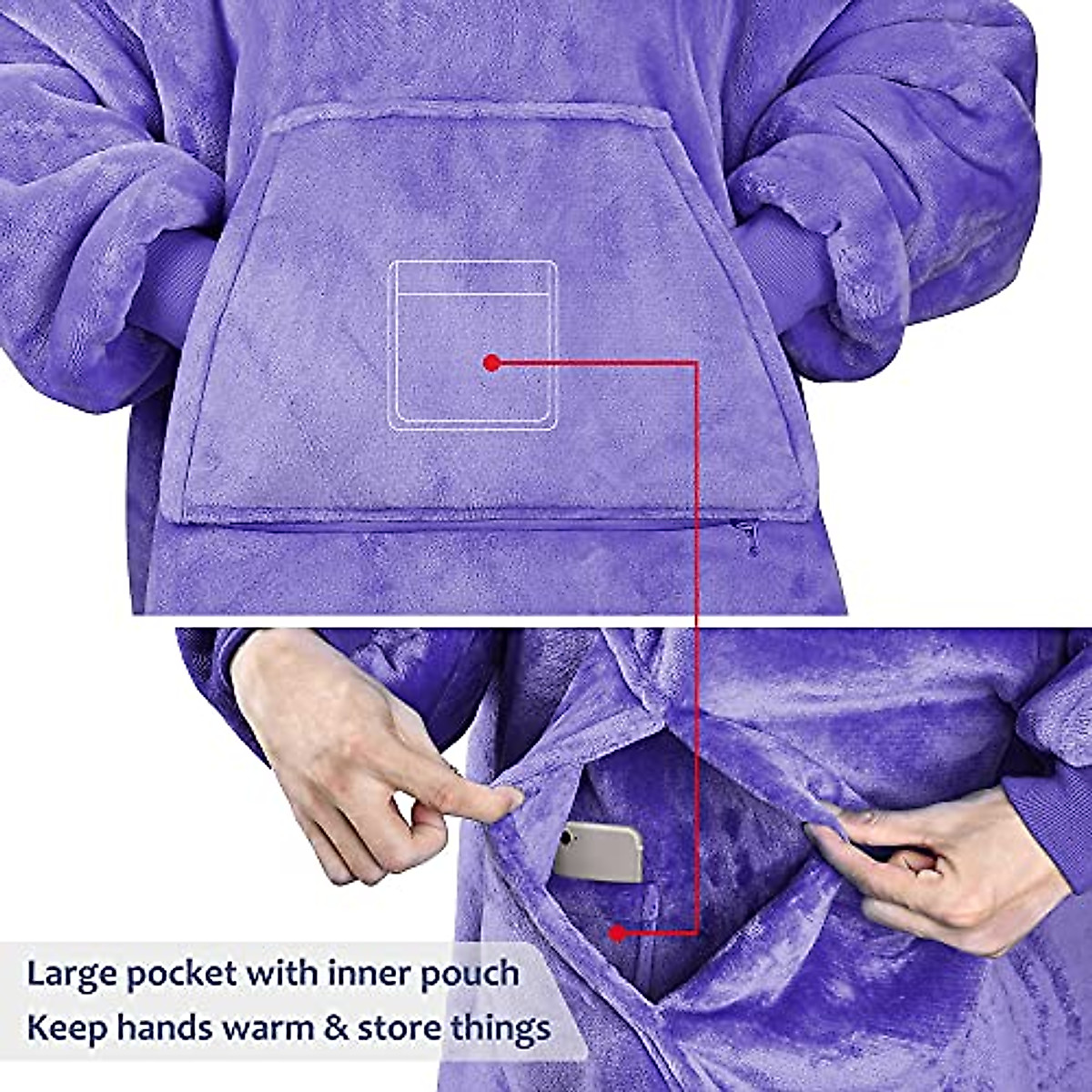 Catalonia Classic Oversized Hoodie Blanket Sweatshirt, Sherpa Wearable Blanket with Giant Pocket, Cozy Soft Warm Portable Sweatshirt, Gift for Women Men Father