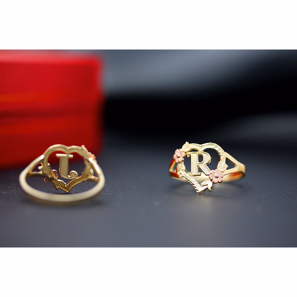 CaliRoseJewelry 10k Two-Tone Initial Alphabet Personalized Heart Ring in Yellow and Rose Gold (Size 6) - Letter D