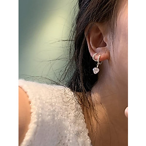 Huggie Crystal Heart Hoop Earrings for Women Girls 925 Sterling Silver CZ Charms Dangle Drop Small Hoops Cartilage Hypoallergenic Piercing Cuff Wrap Cute Birthday Valentine Mother's Day Jewelry Gifts for Her (Silver)