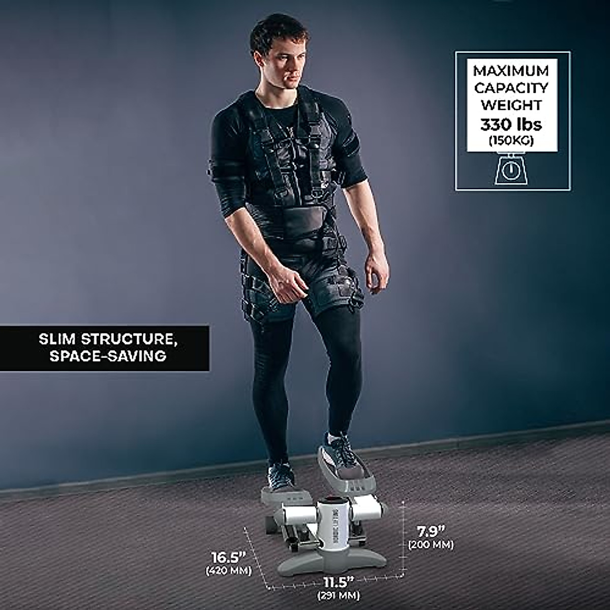 Mini Stepper & Stair Climber Machine - w/Resistance Bands Set - Built in Monitor by Nordic Lifting