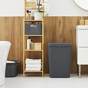 Rotho Country Laundry Basket lid in Rattan-Look, Plastic (PP) BPA-Free, Anthracite, 55l (42.0 x 32.2 x 57.7 cm), (42 x 32,2 x 57,7 cm)