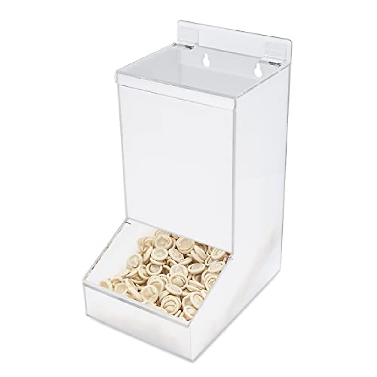 SimplyImagine White Acrylic Earplug Holder - Universal Storage Dispenser w/2 Lids for Small Bulk Accessories - Finger Cots, Coffee Creamers, Laundry Pods, Candy Bars - Stand or Mount