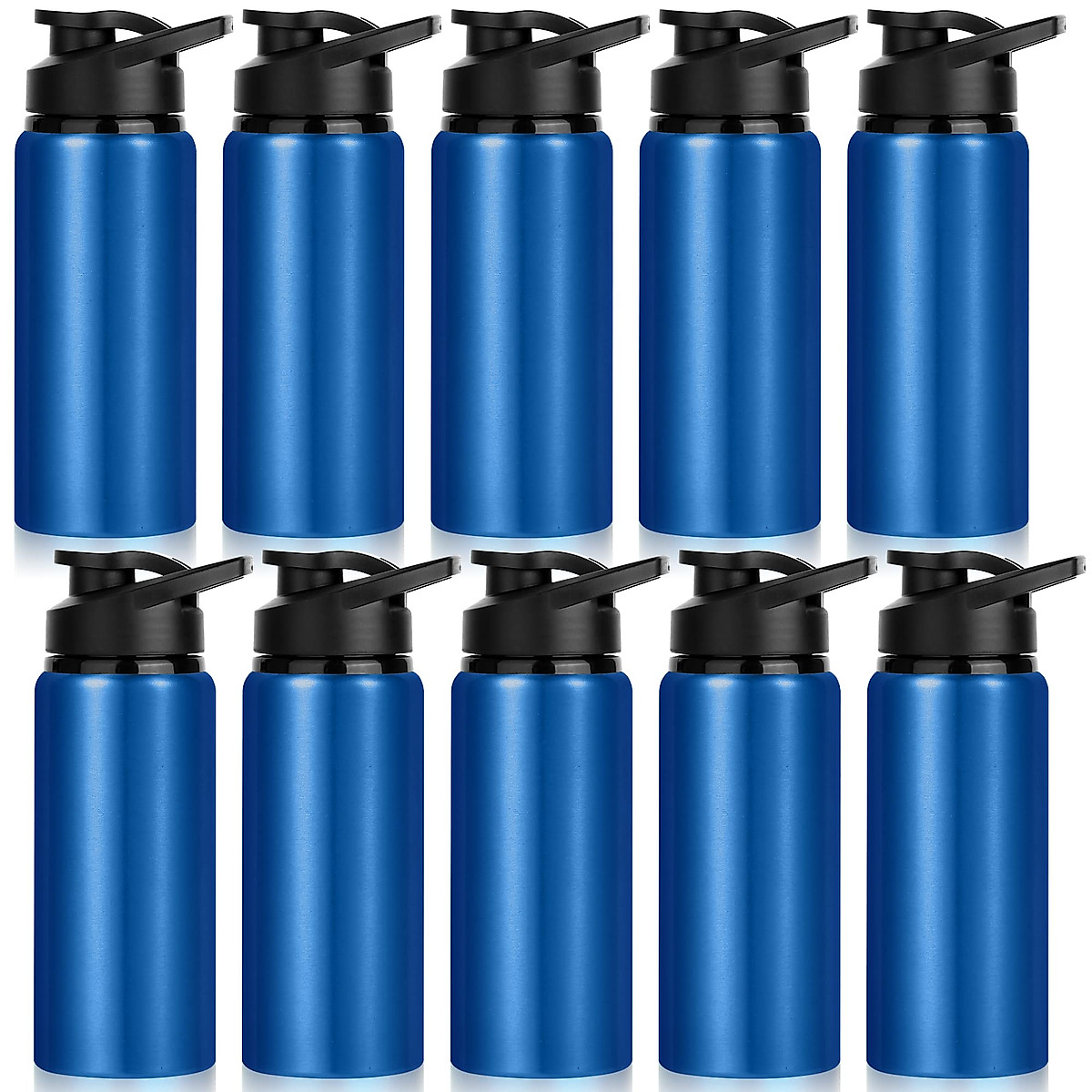 LYDTICK 10 Pack Water Bottles Bulk, 20oz Sports Aluminum Water Bottle with Snap Lids Metal Reusable Water Bottles Leak proof Personalized Bottle for Travel Camping Gym Hiking Fishing(Blue)