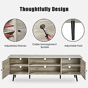 AMERLIFE 70 Inch TV Stand Mid-Century Wood Modern Entertainment Center Adjustable Storage Cabinet TV Console for Living Room Suitable for TV up to 80", Stone White