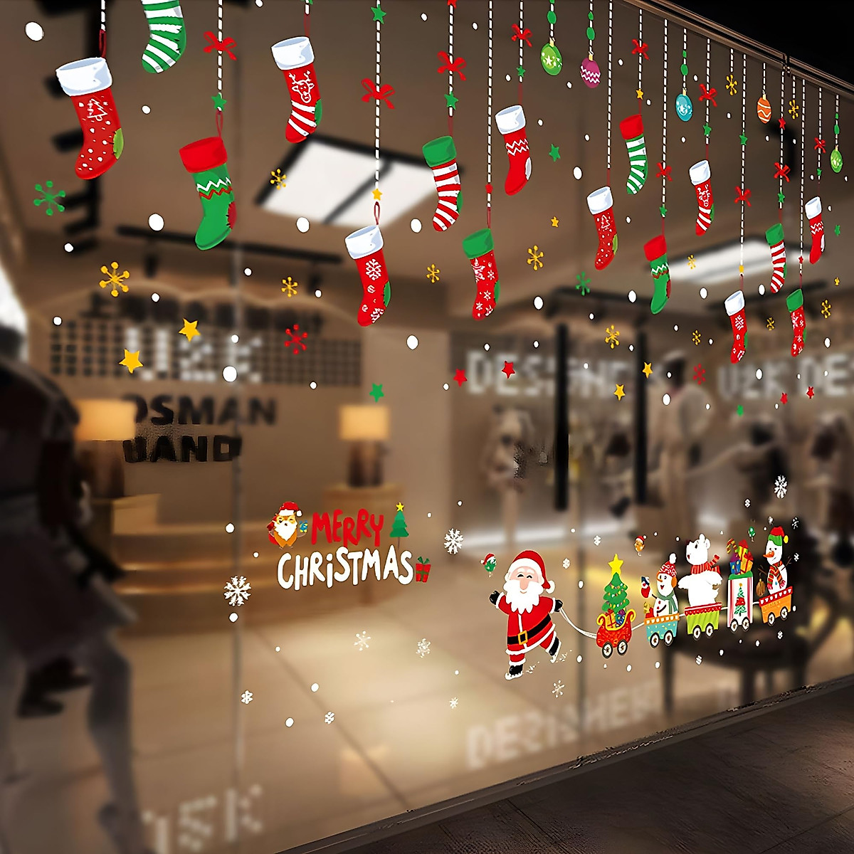 ONDY Merry Christmas Garter Window Glass Decoration Stickers 2025 New Holiday Removable Dress Up DIY Static Window Clings Decals for Living Room Bedroom Shop Window