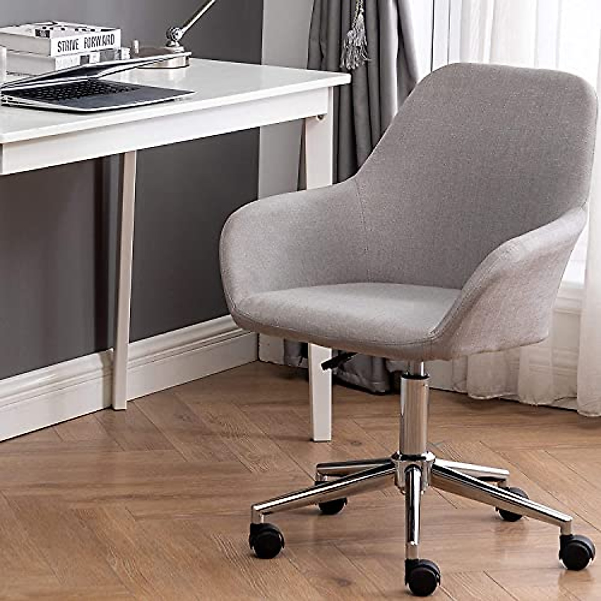 BTEXPERT Arm Mid Back Home Computer, Office Task Wheels, Swivel Height Adjustable, Comfy Soft Desk Chair, (5174), Gray Fabric