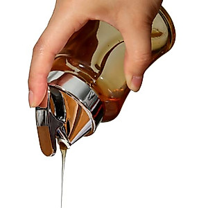 J&M Design Multipurpose Glass Syrup Dispenser Bottle For Maple Syrup, Sugar, Creamer, Olive Oil Vinegar No-Drip Pour Spout For Coffee Bar Accessories, Tea, Pancakes, Kitchen Baking 7.5oz container jar