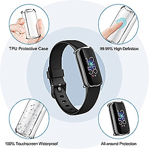 CAVN 4-Pack Screen Protector Case Compatible with Fitbit Luxe, TPU Protective Screen Cover Saver Bumper for Luxe Smartwatch Replacement Accessories (Black/Clear/Silver/Rose Gold)