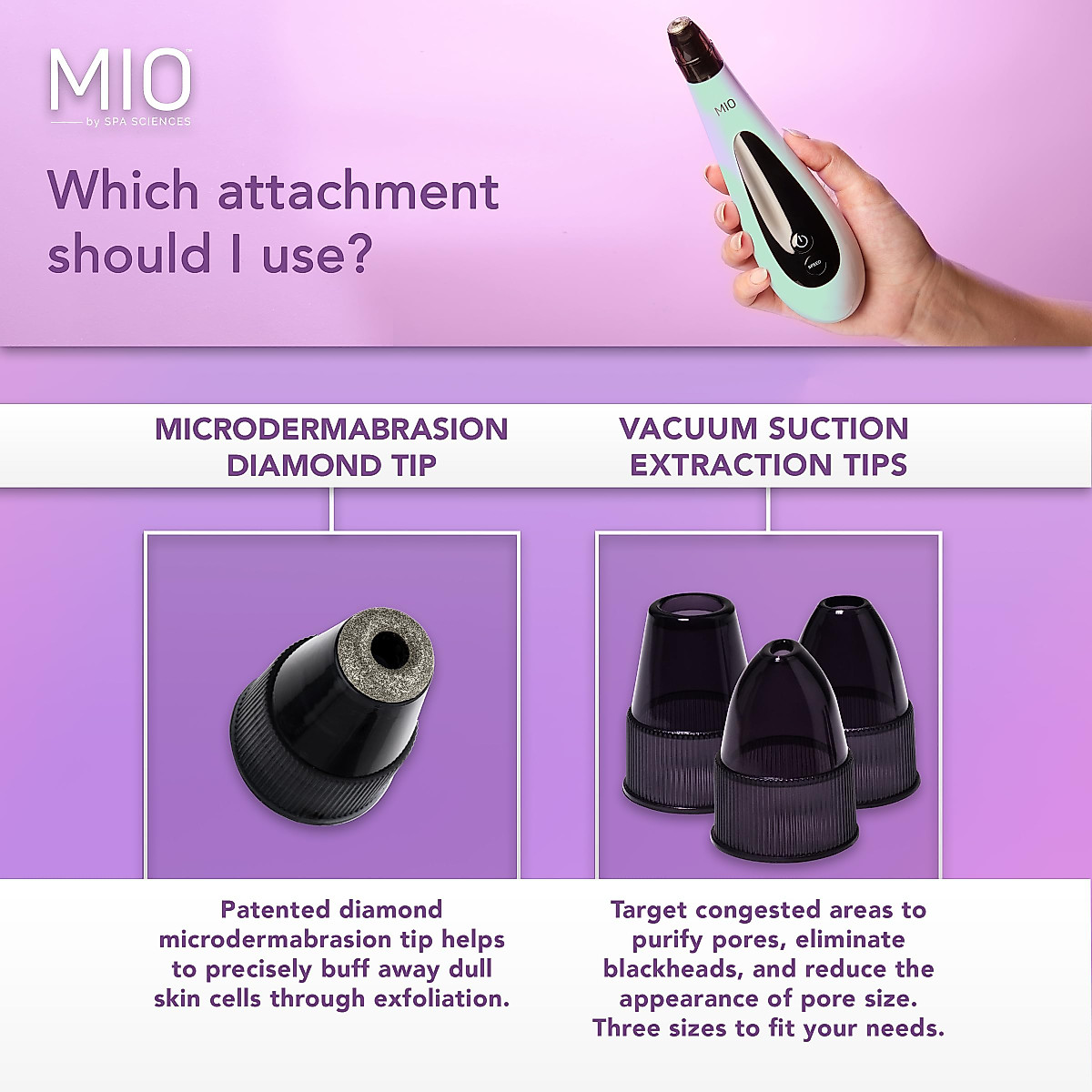 Spa Sciences MIO Diamond Microdermabrasion Blackhead Remover, Pore Suction Tool–Rechargeable-Dermatologist Recommended Skin Resurfacing System for Anti-Aging-Exfoliator for Acne Scars/Wrinkles (Mint)