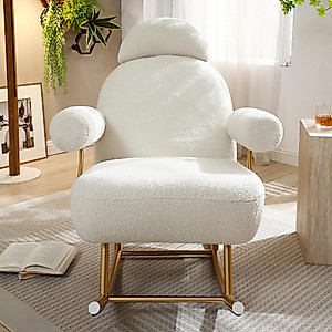 Polibi Modern Nursery Rocking Accent Chair,Sherpa Fabric Upholstered Rocker Glider Chair for Baby and Kids,Comfy Armchair with Headrest,Leisure Sofa Chair for Bedroom/Living Room/Office,Beige