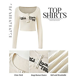 EMMIOL Y2K Clothing Women's Long Sleeve Henley Shirts Scoop Neck Slim Fit Ribbed Button Crop Top