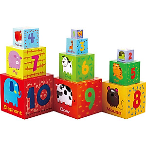 TOWO Wooden Stacking Boxes-Nesting and Sorting Cups Numbers Alphabet Animals Blocks for Toddlers-Stacking Cubes Educational Toys for 2 Years Old Montessori Materials