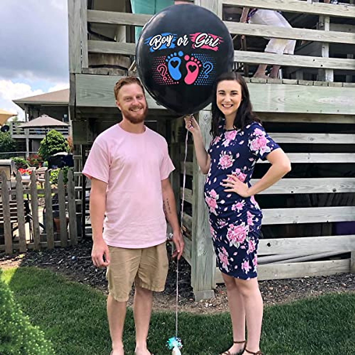 Lopeastar Gender Reveal Balloons Boy or Girl with Confetti and Dart, 2Pack 36inch Large Black Balloons Blue Pink for Gender Reveal Party Decoration