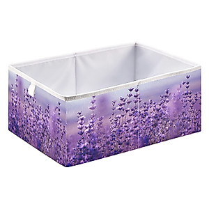 ALAZA Lavender Flower Purple Floral Storage Bin Organizer Foldable Basket for Closet Cabinet Shelf Office 15.75 x 10.63 x 6.96 Inch