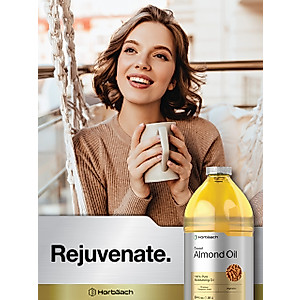 Horbäach Sweet Almond Oil 64 fl oz | for Hair and Skin | Cold Pressed & Hexane Free | Bulk Size Carrier Oil | Vegan, Non-GMO, Cruelty Free