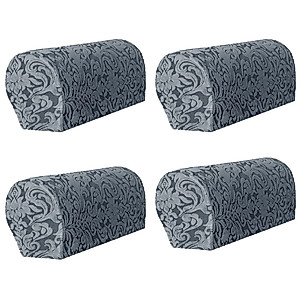 vctops Vintage Jacquard Stretch Armrest Covers with Twist Pins Soft Non-Slip Arm Covers for Chairs Couch Sofa Armchair Slipcovers for Recliner Sofa 4pcs, Greyish Green