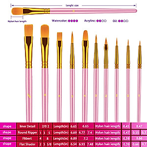Paint Brushes Set, 20 Pcs Paint Brushes for Acrylic Painting, Oil Watercolor Acrylic Paint Brush, Angled Paintbrushes for Body Face Rock Canvas, Kids Adult Drawing Arts Crafts Supplies, Pink+Black
