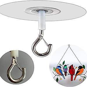 Adhesive Ceiling Hook - Weight-Bearing Stick-On Ceiling Hook, Sticky Ceiling Hook | Drill Free Hanging Ceiling Hook with Safety Clasp, Water Resistant Hook for Ceiling Plants Chimes，Home Storage Hooks