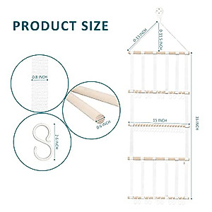 48" X 15" Headband Holder, Baby Headband Organizer w/16Pcs Cotton Ribbons, 40Pcs S Hooks, 1Pc Non-Trace Hook & 1Pc Cotton Rope, Bow Holder for Girls Hair Bows for Wall, Door or Closet