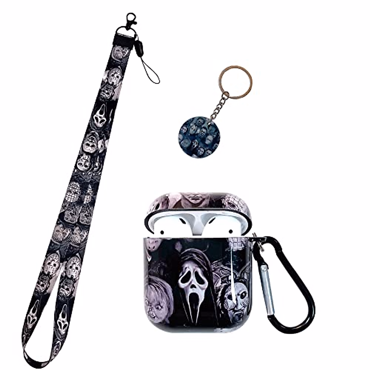 Slasher Horror Movie AirPod 2/1 Case，with Keychain Clip Carabiner and Lanyard，Designed for Those who Like Thrilling Horror Themes Girls Women Men AirPod Case