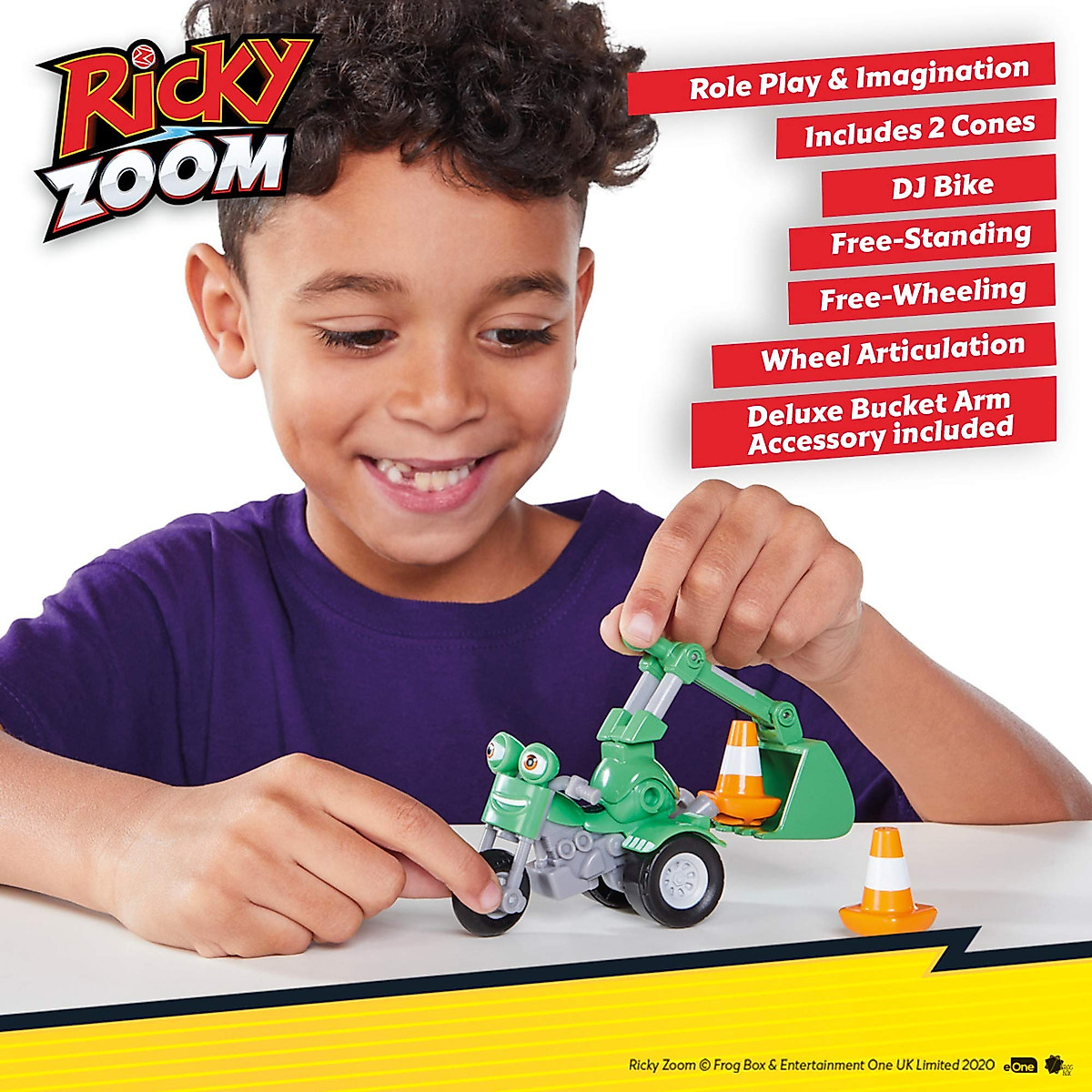 Ricky Zoom DJ Rumbler Toy Motorcycle with Bucket Arm Accessory, Multi