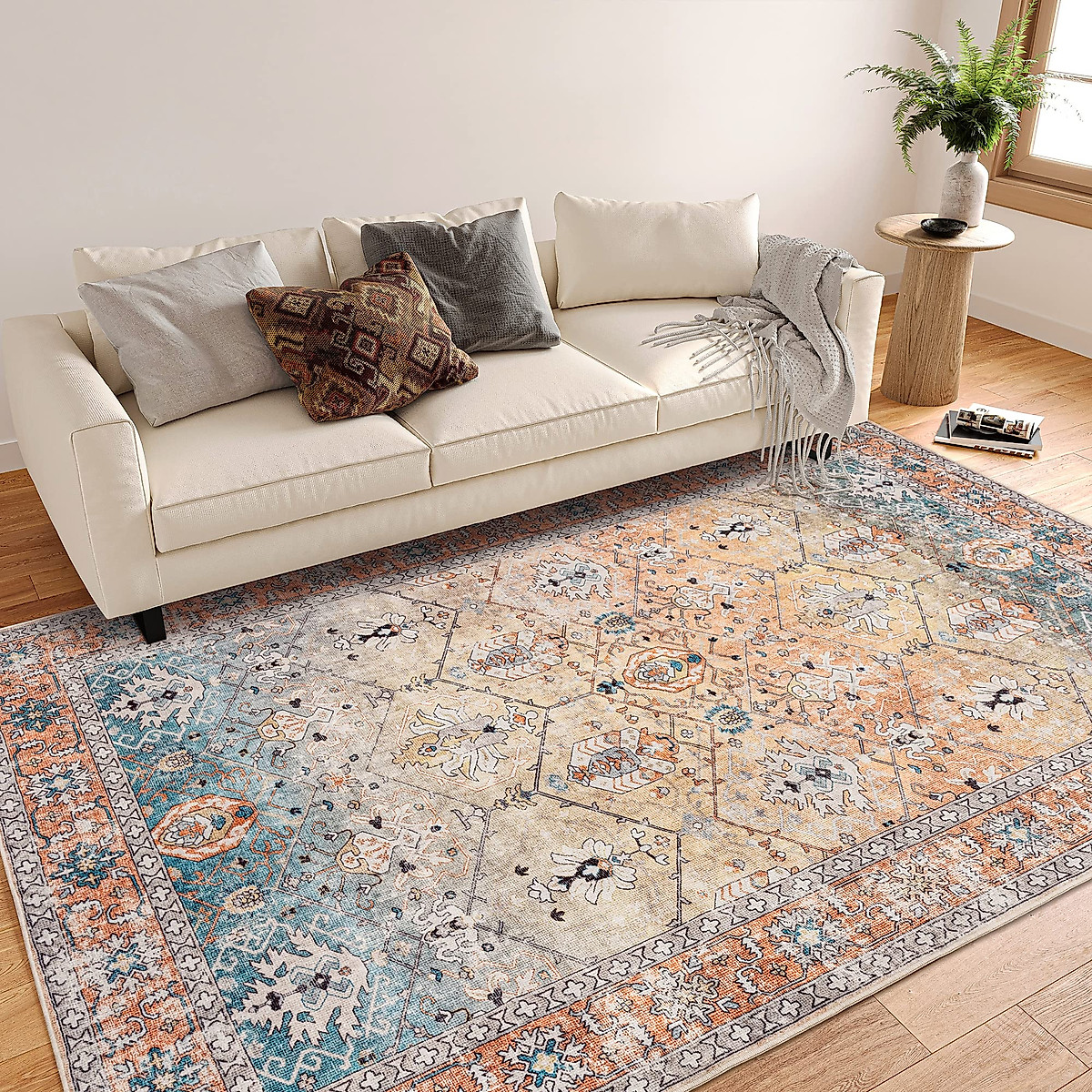 Valenrug Washable Rug 8x10 - Ultra-Thin Antique Collection Area Rug, Stain Resistant Rugs for Living Room Bedroom, Distressed Vintage Rug(Matte Gradient, 8'x10')