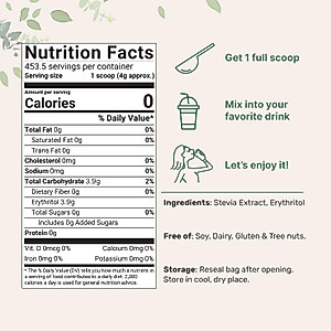 Stevia Sweetener Powder with Plant-based Erythritol, 4 Pounds (64 Ounces) | Keto, 0 Calorie, Low Carb, 4:1 Sugar Substitute, Natural Sweetener, Bitterless, Reb-A Stevia Leaf Extract, Non-GMO, Vegan