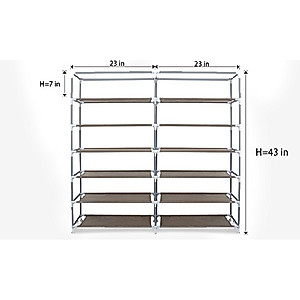 TXT&BAZ 36-Pairs Portable Shoe Rack Double Row with Nonwoven Fabric Cover (7-Tiers Black)