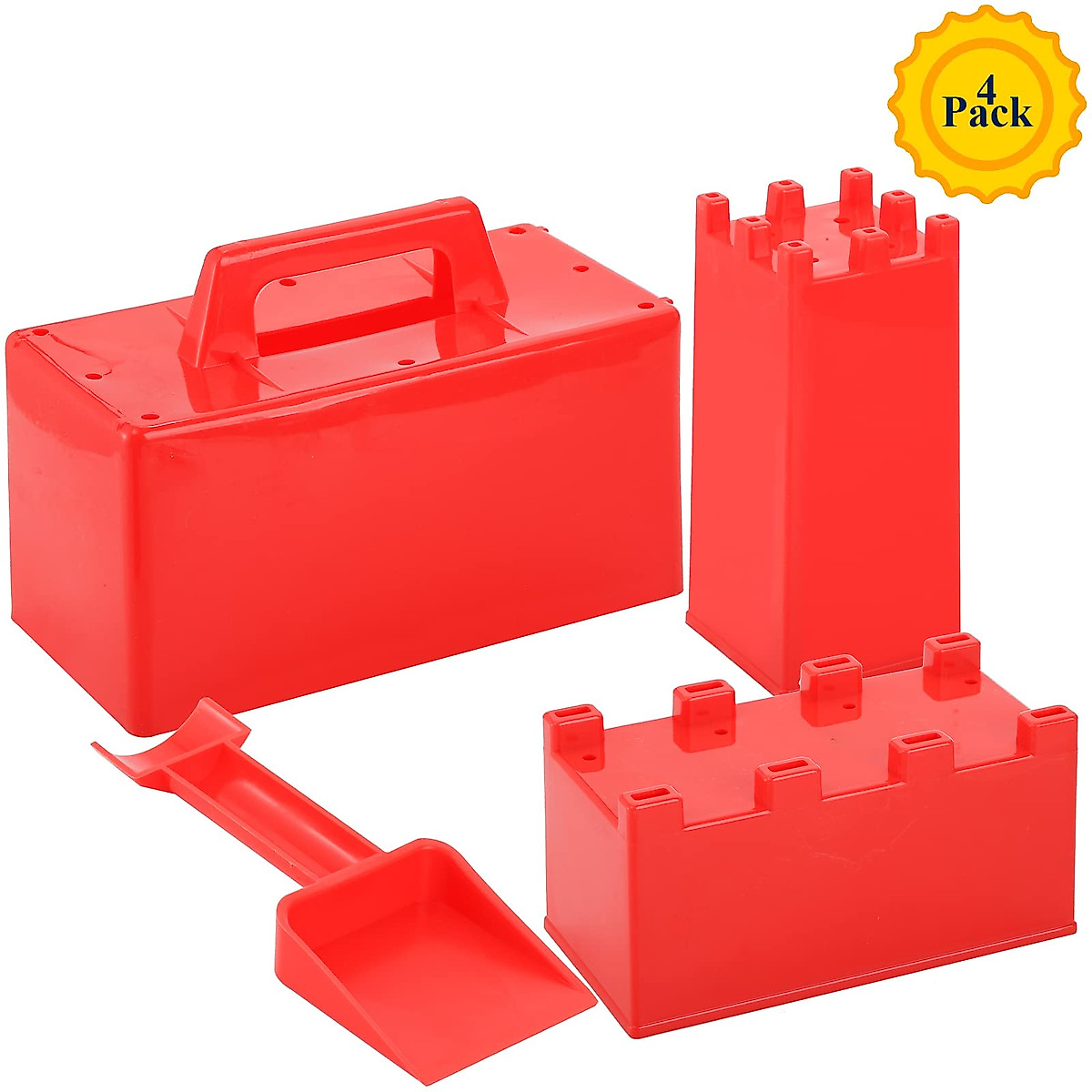 ZOOFOX 4 Pieces Sand Castle Building Kit, Sand Castle Mold Brick and Shovel, Sand Castle Toys for Kids, Summer Outdoor Activities Fun for Toddlers 3 Year and Up