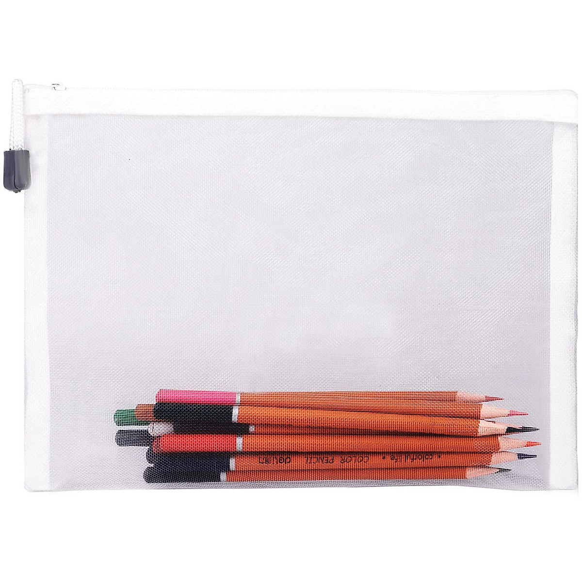 20 Pieces Mesh Bags Mesh Zipper Pouch Makeup Cosmetic Bag Pencil Pouch, 9.5 x 7.1 inches (White)
