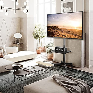 Mobile TV Cart for 23-60 Inch LCD LED Flat Panel Curved Screen TVs up to 88 lbs, Height Adjustable Shelf Rolling Floor Stand with Wheels as a Movable Portable TV Stand, Max VESA 400x400mm