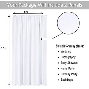 Hiasan White Backdrop Curtains for Parties, Polyester Photography Backdrop Drapes for Family Gatherings, Wedding Decorations, 5ftx10ft, Set of 2 Panels