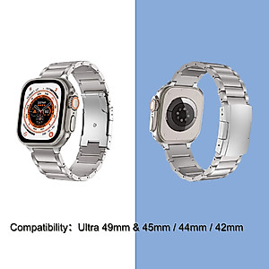 Yeejok Compatible for Apple Watch Ultra 2 Bands 49mm Titanium Metal for Men Women, Compatible for Apple Watch Series 10 Band 46mm, Compatible for Apple Watch Series 9 Band, iwatch 45mm 44mm 42mm Silver