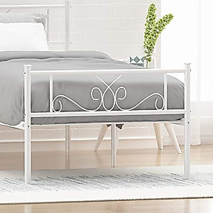 Weehom Kids Student Single Metal Bed Frame Twin Size with Unique Flower Design Sturdy Metal Frame Premium Steel Slat Support Platform Bed for Guest Room No Boxspring Need White