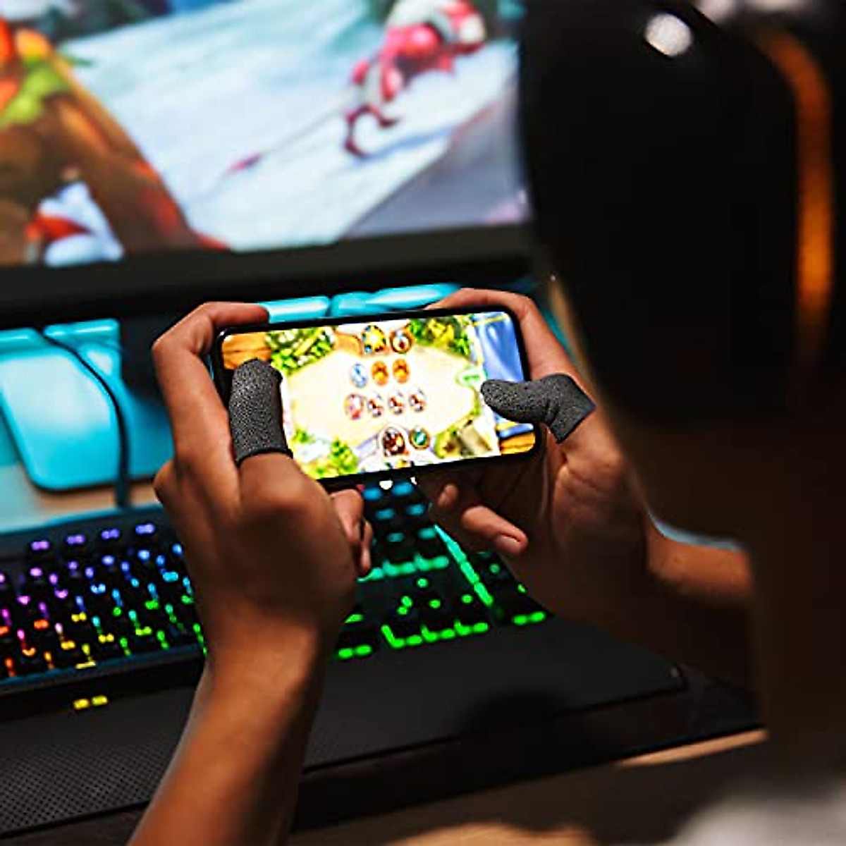 40 Pieces Gaming Finger Sleeve For Gaming Thumb Sleeves Mobile Gaming Finger Protector (Black)