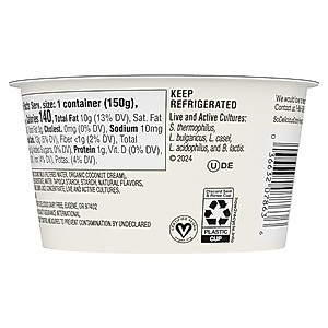 So Delicious Dairy Free Coconut Milk Yogurt Alternative, 0g Added Sugar Vanilla, Vegan, Gluten Free, Non-GMO, Creamy Plant Based Vanilla Yogurt Alternative, 5.3 Oz Container