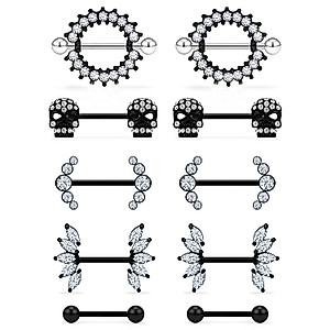 Yaalozei 14G Nipple piercing Jewelry Nipple Rings for Women 14 Gauge Stainless Surgical Steel Skull Black Nipple Nipplerings Rings Hoops Straight Barbell bar Piercing Jewelry Women Halloween 14mm