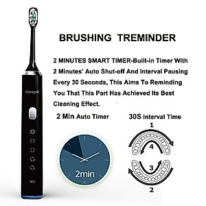 Carepik Electric Toothbrush with Smart Timer Whitening, Powerful Sonic Cleaning,Dentists Recommend,5 Modes, 4 Duponts Brush Heads,Ultra Sonic 33,000 VPM Motor, 4 Hr Charge(Black)