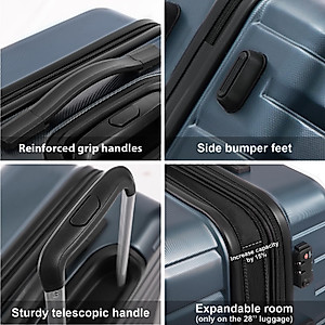 COOLIFE Expandable Suitcase PC ABS TSA Luggage 3 Piece Set Lock Spinner Carry on (gray)