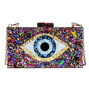 LETODE Clutch Purses for Women-Evil Eye Acrylic Clutch Glitter Purse Evening Bag Chain Shoulder Crossbody Handbags(MULTICOLOR)