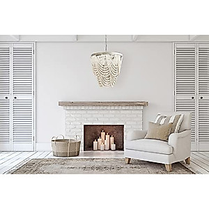 Creative Co-Op Rustic Farmhouse Boho Light Fixture with Wooden Beads - 2-Tier Draped Bead Chandelier