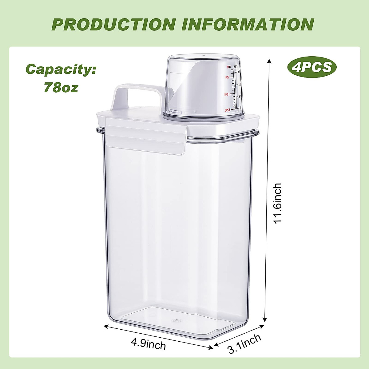 Tanlade 4 Pack Liquid Laundry Detergent Dispenser for Laundry Room Organization, 78 oz Soap Dispenser Storage with Lids, Powder Container Fabric Softener Bleach Powder, Clear