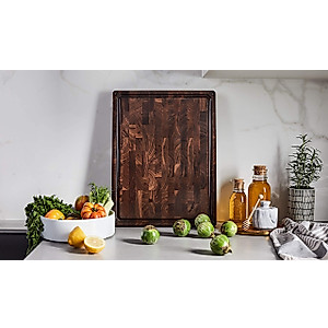Sonder Los Angeles, Made in USA, Large Thick End Grain Walnut Wood Cutting Board with Non-Slip Feet, Juice Groove, Sorting Compartments for Kitchen 17x13x1.5 in (Gift Box Included)