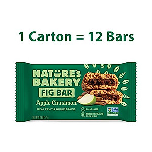 Nature's Bakery Whole Wheat Fig Bars, Apple Cinnamon, Real Fruit, Vegan, Non-GMO, Snack Bar, 1 Box With 12 Twin Packs (12 Twin Packs)