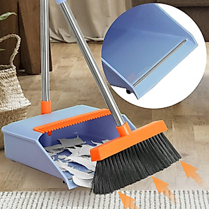 PHYEX 2-Pack Broom and Dustpan Set for Sweeping Indoor, Broom Dustpan with 48" Long Handle, Broom with Dustpan Combo Set(Purple)